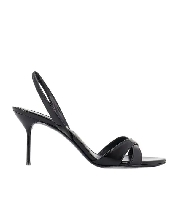 Paris Texas Logo Printed Crossover Strap Stiletto Sandals - Black