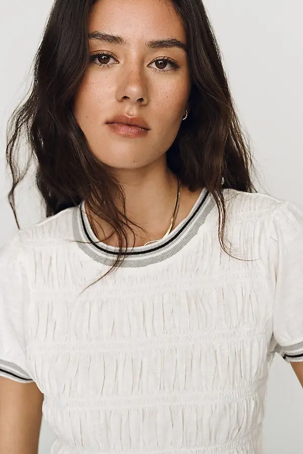 PILCRO Cotton Smocked Peplum Tee