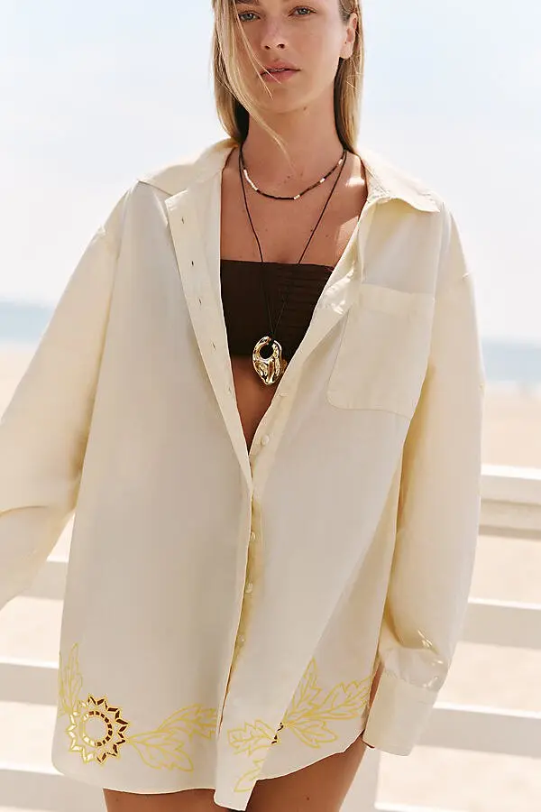 CELANDINE Cotton Eyelet Overd Buttondown Shirt