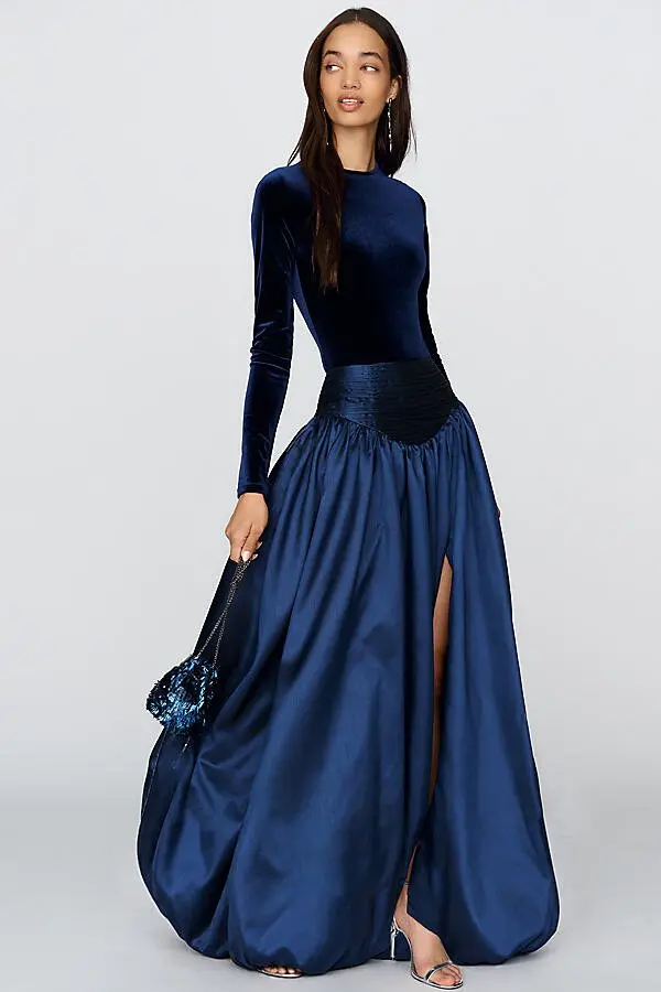 HUTCH Bubble-hem Maxi Skirt - Navy