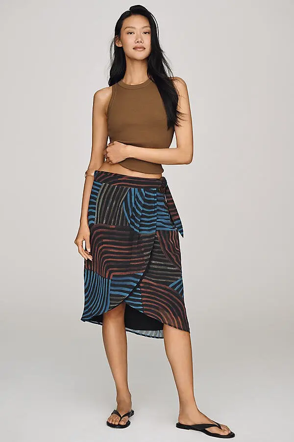 HUTCH Curved Brushstroke Midi Skirt