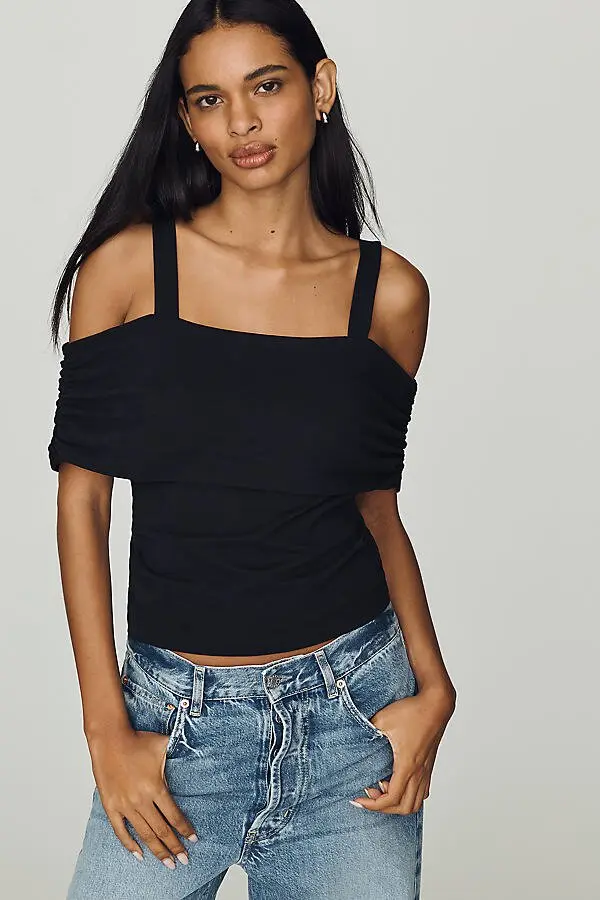 NATION LOS ANGELES Tamaira Off-shoulder Tank Top - Black