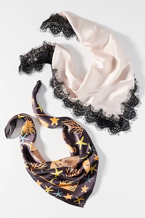 Anthropologie Summer Icon Hair Scarves, Set Of 2 - Black Seashell
