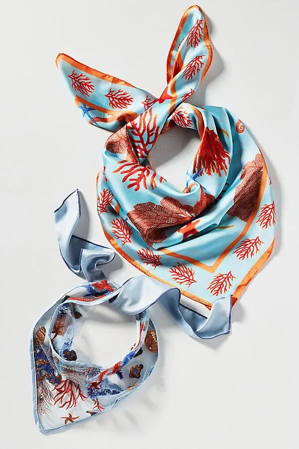 Anthropologie Summer Icon Hair Scarves, Set Of 2 - Blue Seashell