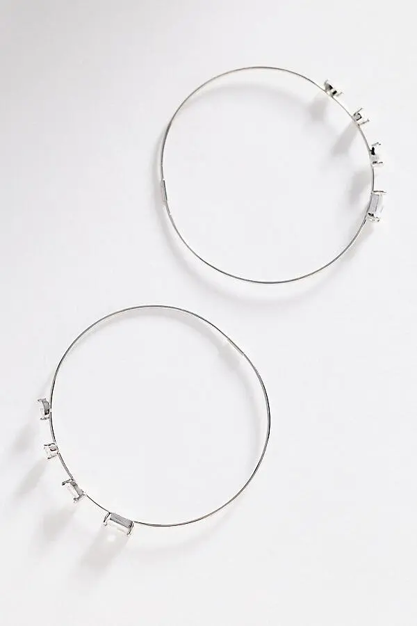 Anthropologie Crystal Hoop Earrgs - Silver