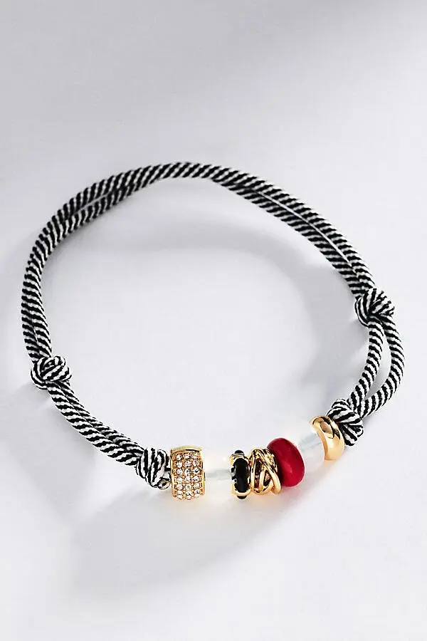 Anthropologie Beaded Ankle Charm Bracelet - Black