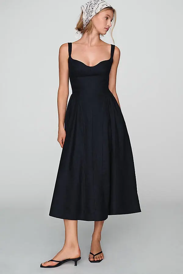 REFORMATION Linen Midi Dress - Black