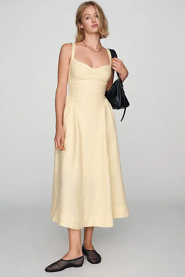 REFORMATION Linen Midi Dress - Ray Of Light