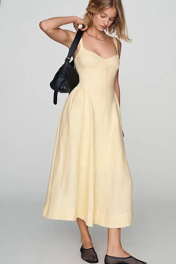 REFORMATION Linen Midi Dress - Ray Of Light