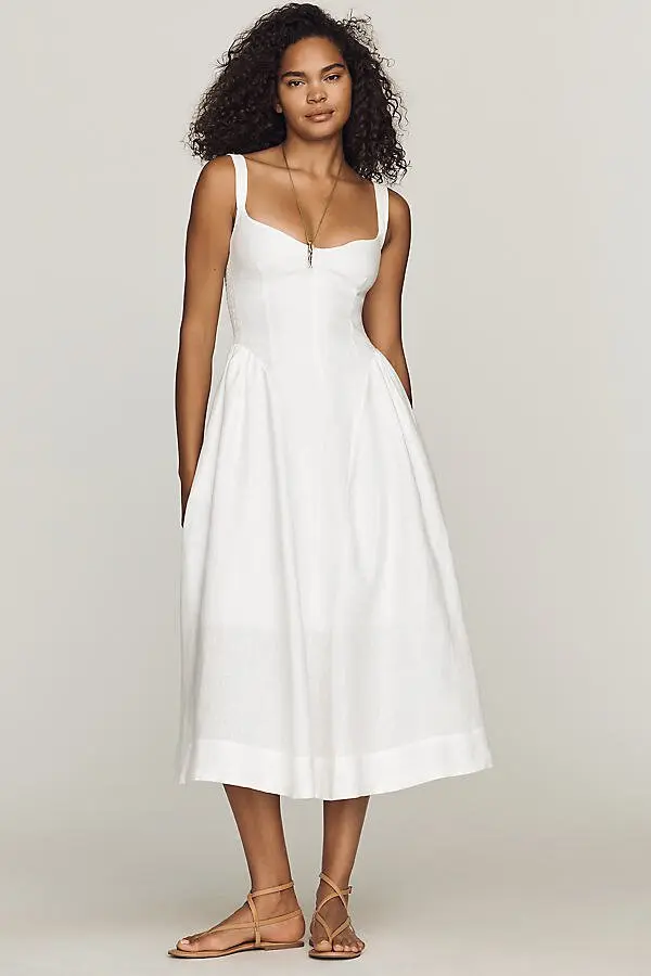 REFORMATION Birdie Len Midi Dress - White