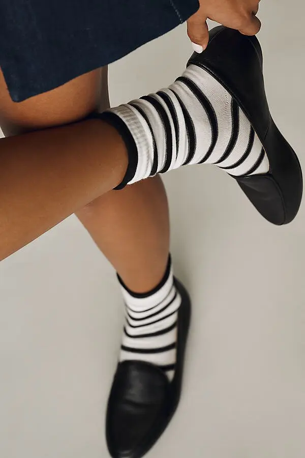 Anthropologie Double Cuff Stripe Crew Socks - White/black
