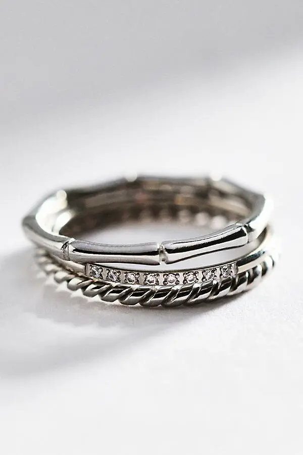 Anthropologie Set Of Three Water-resistant Rings - Silver