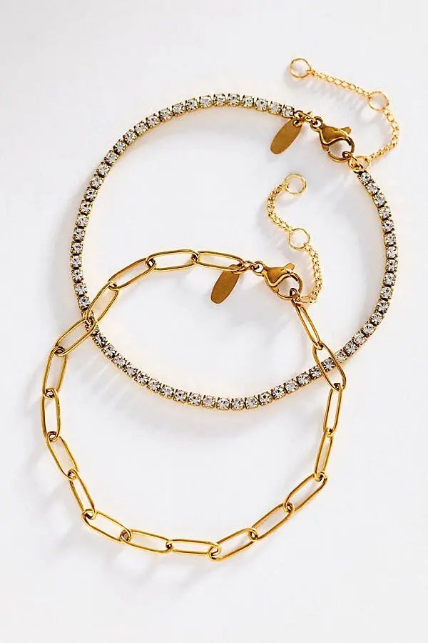 Anthropologie Water-resistant Tennis Bracelets, Set Of 2 - Gold