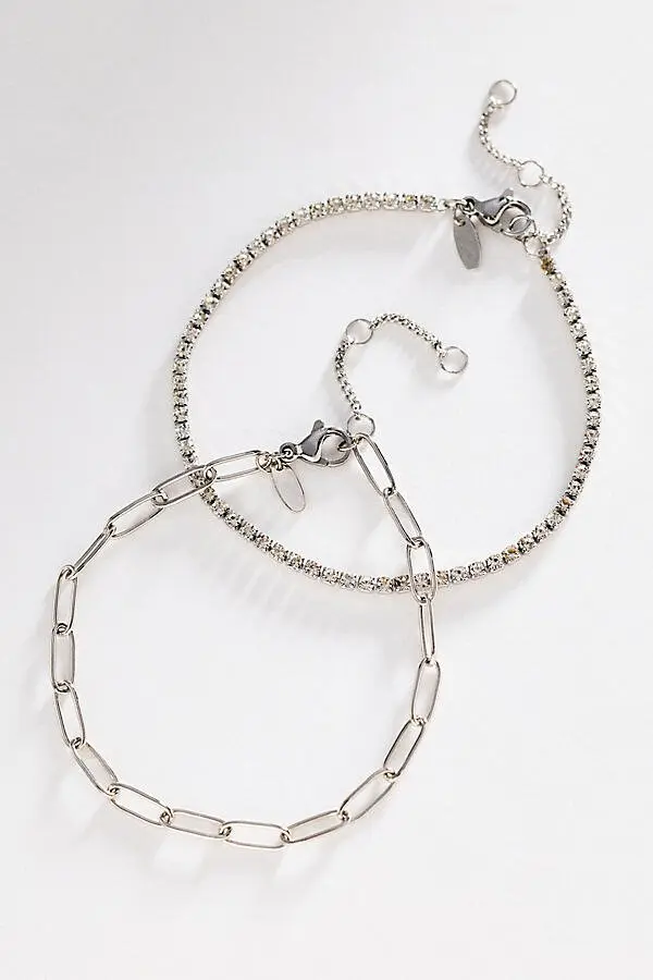 Anthropologie Water-resistant Tennis Bracelets, Set Of 2 - Silver