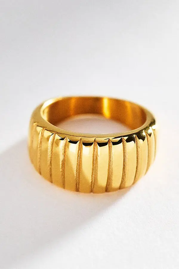 Anthropologie Water-resistant Chunky Ribbed Ring - Gold