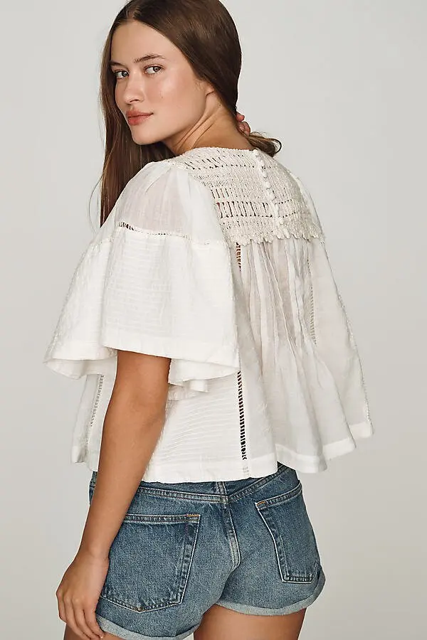 Anthropologie Pleated Crochet Blouse
