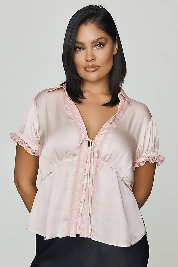 Anthropologie Silken Collared Blouse - Pink