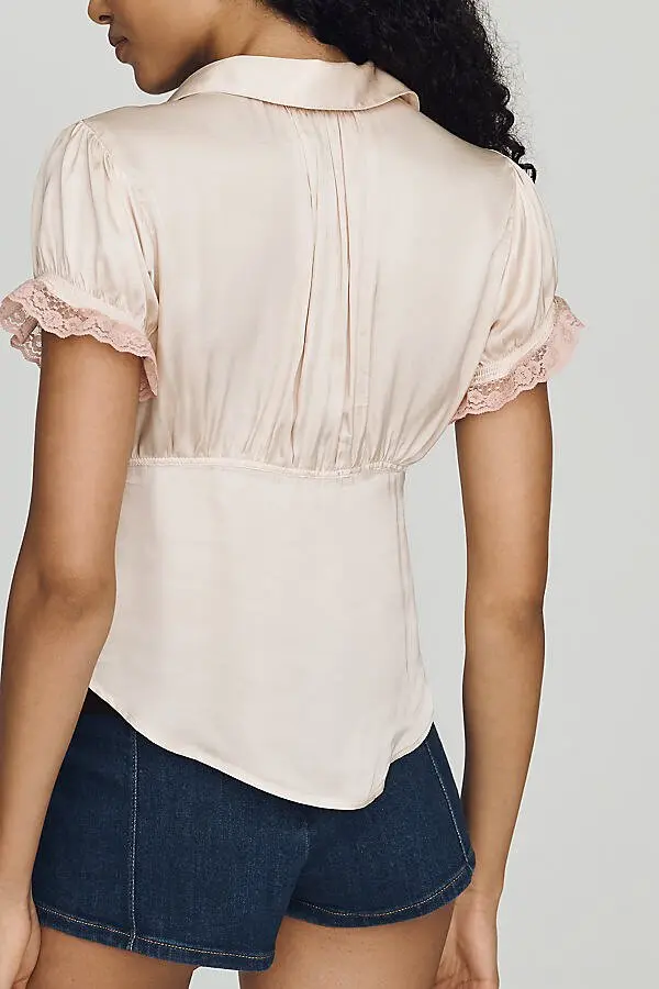 Anthropologie Silken Collared Blouse - Pink