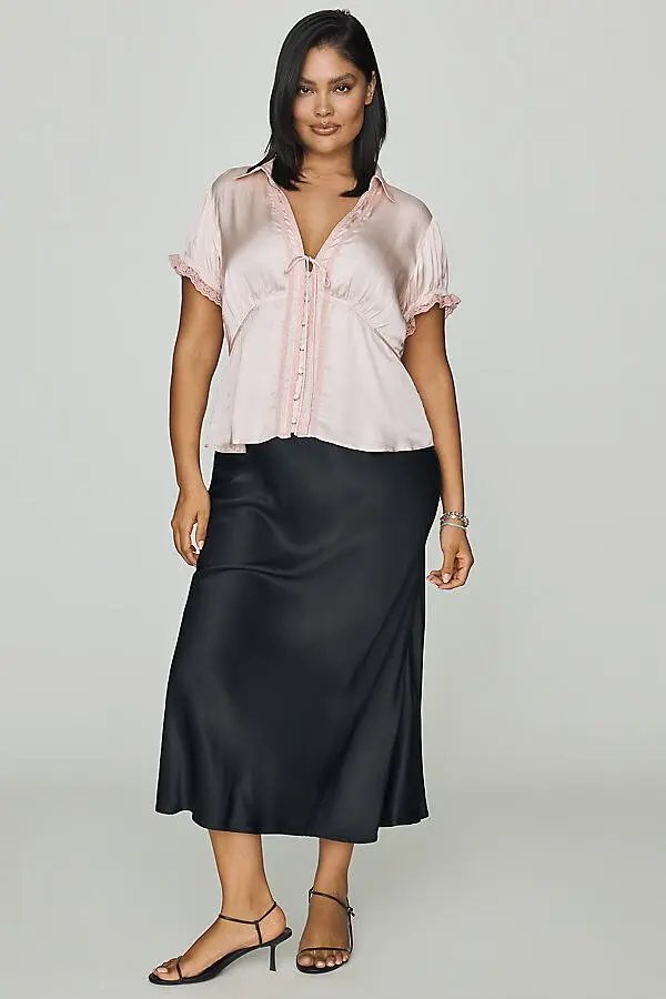 Anthropologie Silken Collared Blouse - Pink