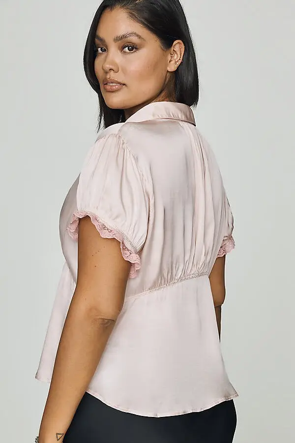 Anthropologie Silken Collared Blouse - Pink
