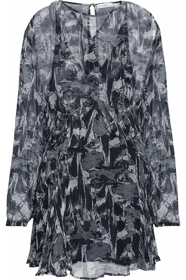 IRO PARIS Ressey Ruffled Printed Chiffon Mini Dress - Black