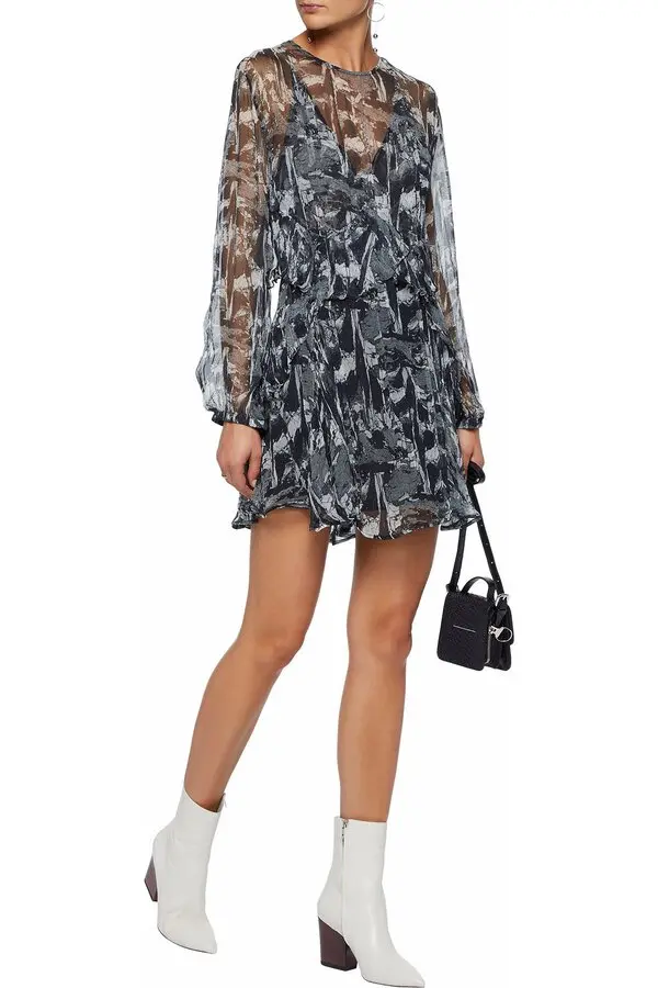 IRO PARIS Ruffled Printed Chiffon Mini Dress