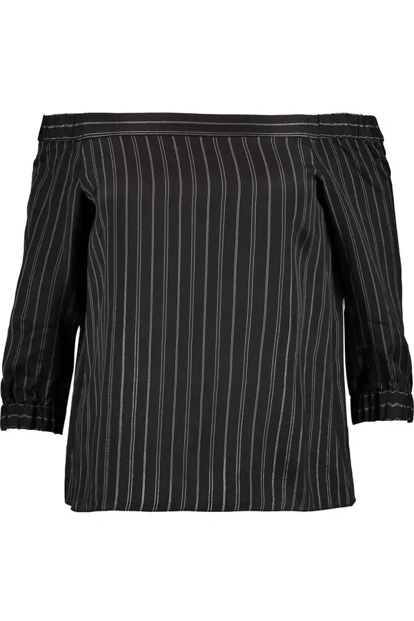 Tibi Offtheshoulder Striped Satintwill Top - Black