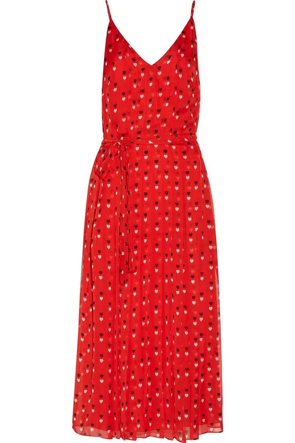 CHRISTOPHER KANE Pleated Printed Silk Crepe De Chine Midi Dress