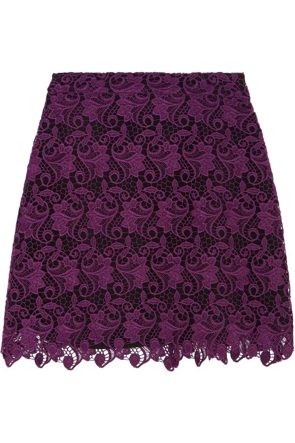 Alice + Olivia Alice Olivia Riley Guipure Lace Mini Skirt - Violet