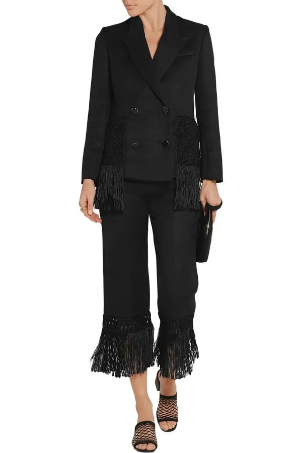 Edun Cropped Macramétrimmed Woolblend Straightleg Pants