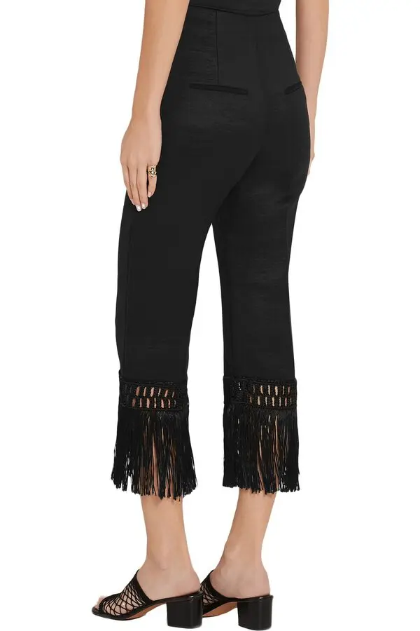 Edun Cropped Macramétrimmed Woolblend Straightleg Pants