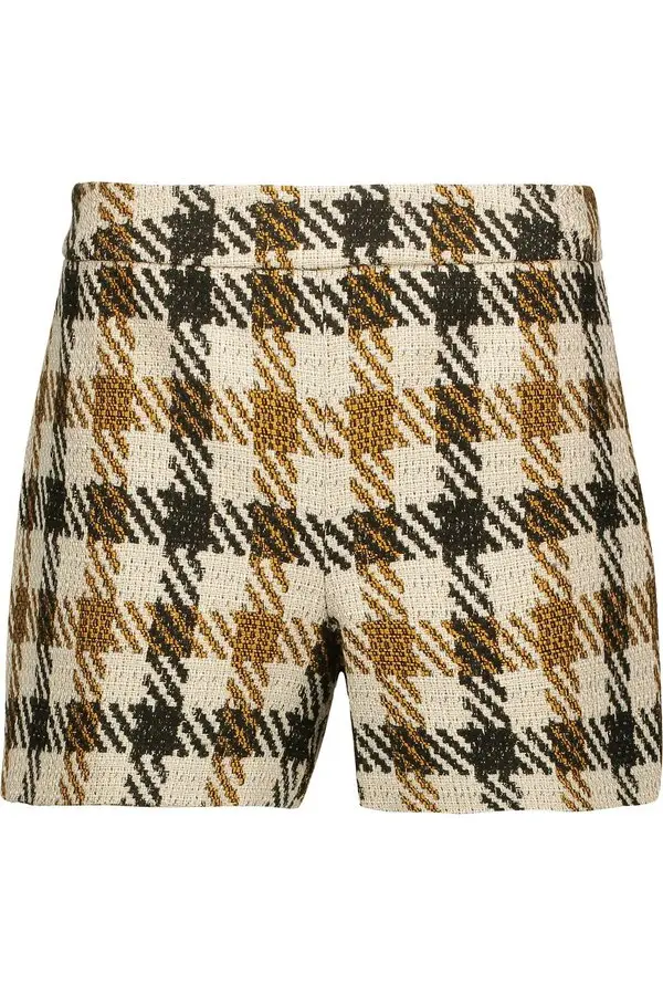 Alice + Olivia Alice Olivia Marisa Checked Tweed Shorts - Ecru