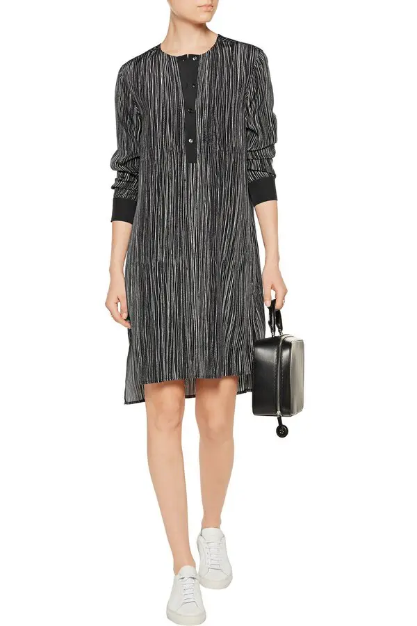 Vince Wavy Striped Silk Shirt Dress