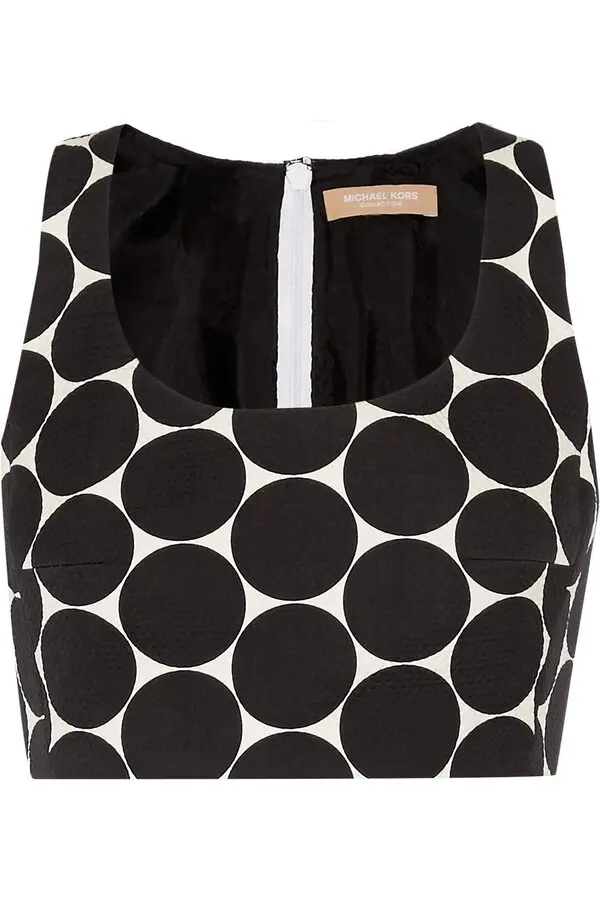 Michael Kors Cropped Polkadot Cotton And Silkblend Matelassé Top - Black