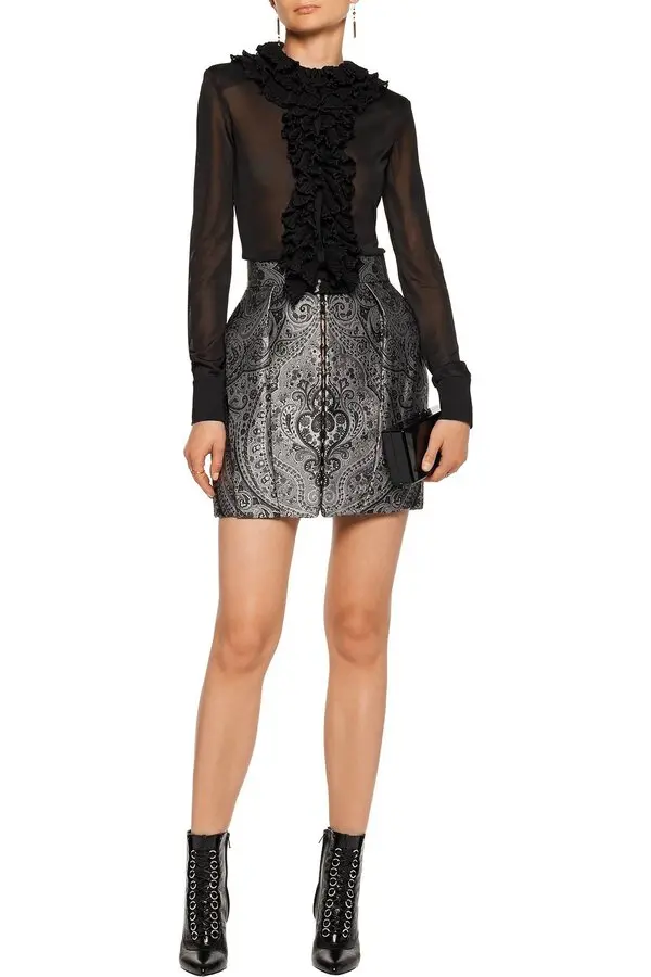 Balmain Pleated Brocade Mini Skirt