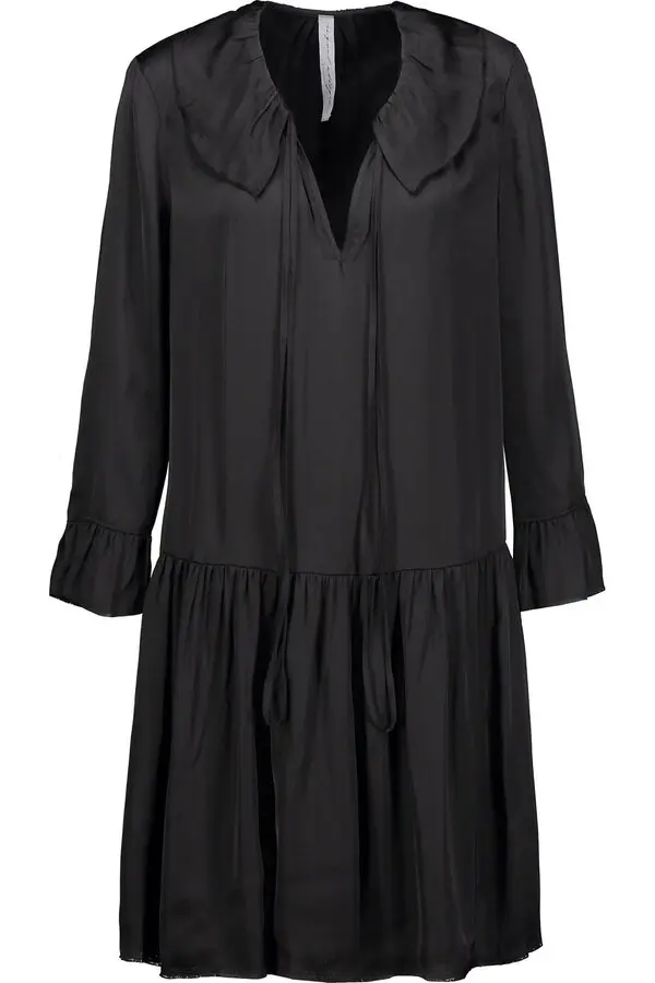 Raquel Allegra Gathered Satin Mini Dress - Black