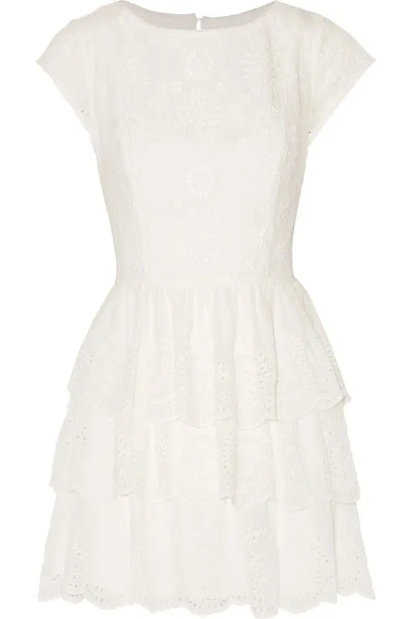 Joie Altha Ruffled Broderie Anglaise Silk Mini Dress - White
