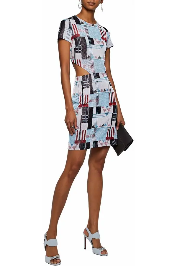 Suno Cutout Metallic Jacquard-knit Mini Dress