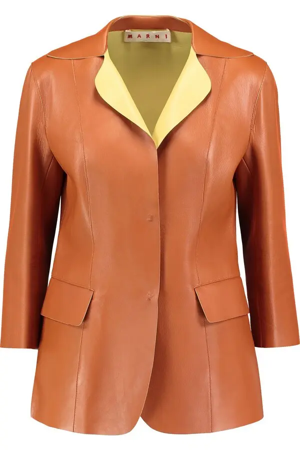 Marni Twotone Leather Blazer - Tan