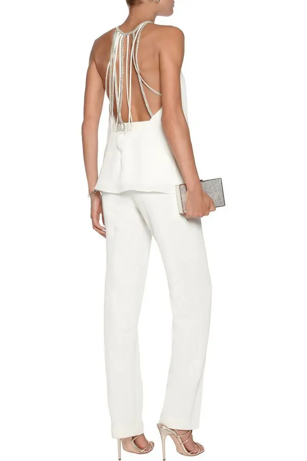 Halston Chainembellished Crepe De Chine Top