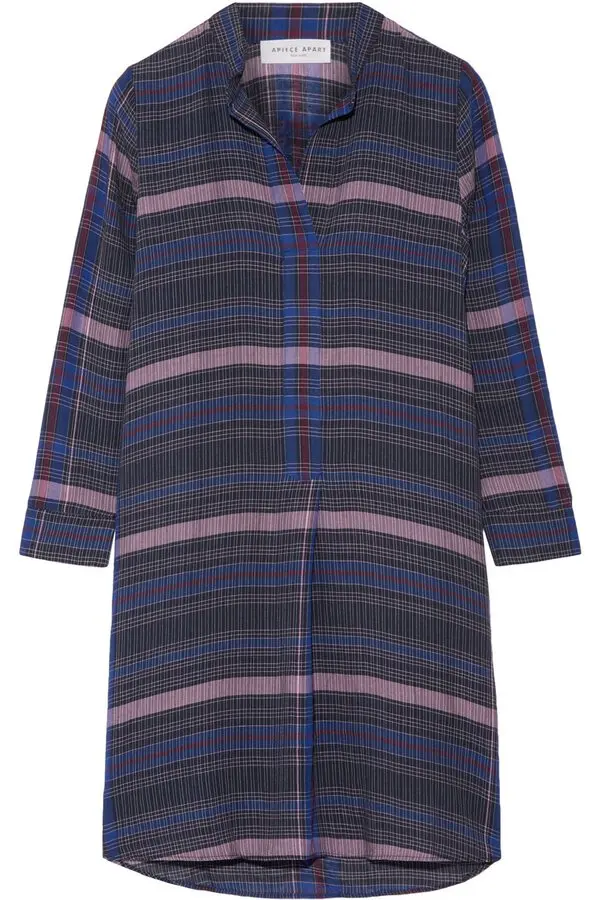 APIECE APART Namina Checked Voile Shirt Dress - Midnight Blue
