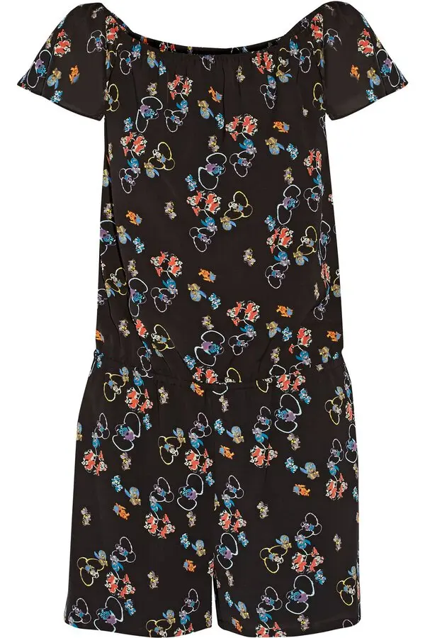 Rebecca Minkoff Lovino Offtheshoulder Floralprint Crepe Playsuit - Black
