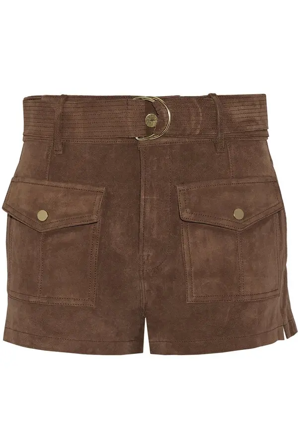 FRAME Le Patch Pocket Belted Suede Shorts