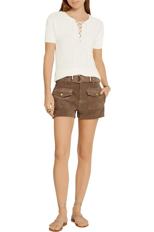 FRAME Le Patch Pocket Belted Suede Shorts