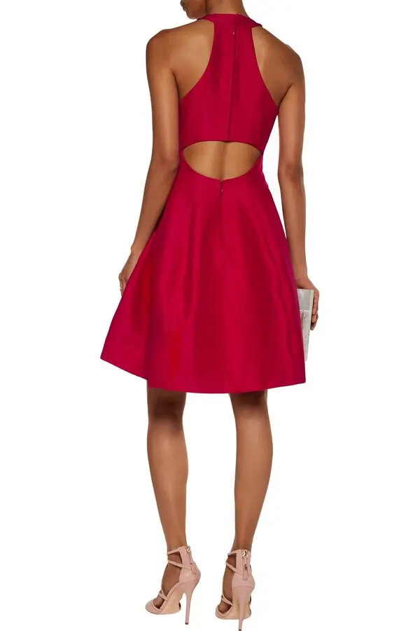 Halston Cutout Pleated Cotton And Silkblend Mini Dress