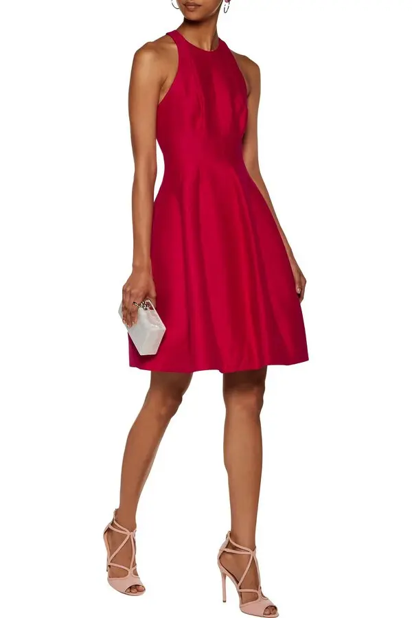 Halston Cutout Pleated Cotton And Silkblend Mini Dress
