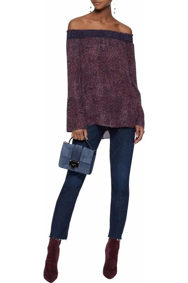 Derek Lam 10 Crosby Offtheshoulder Shirred Printed Silkvoile Top