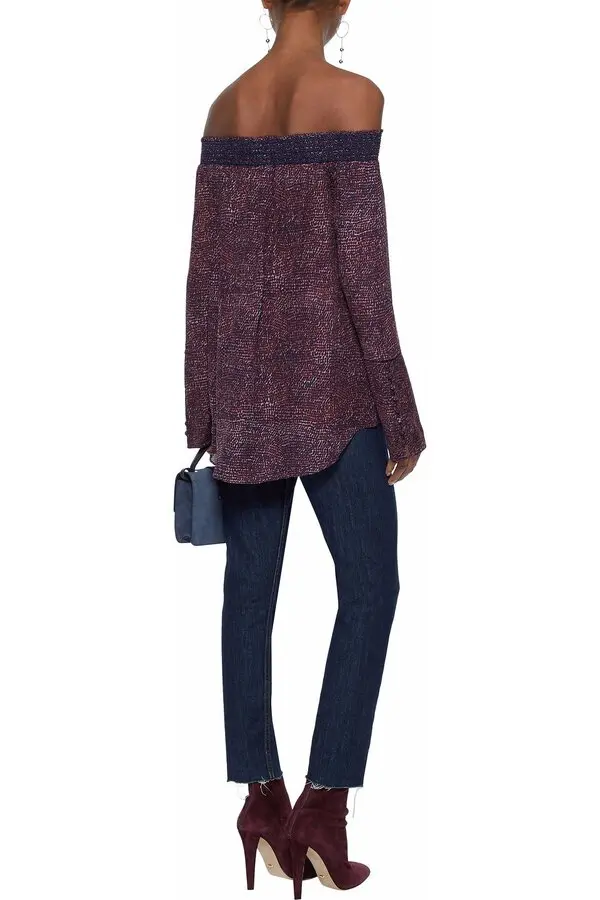 Derek Lam 10 Crosby Offtheshoulder Shirred Printed Silkvoile Top