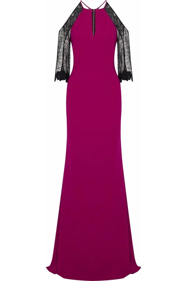Roland Mouret Carrington Coldshoulder Lacepaneled Crepe Gown - Magenta