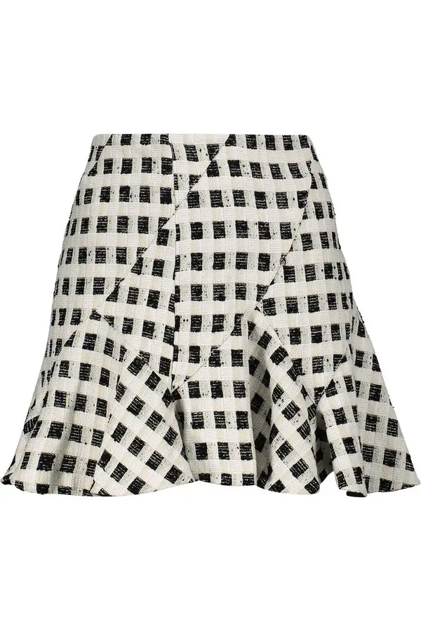 Derek Lam 10 Crosby Ruffled Checked Cottonblend Tweed Mini Skirt - Black